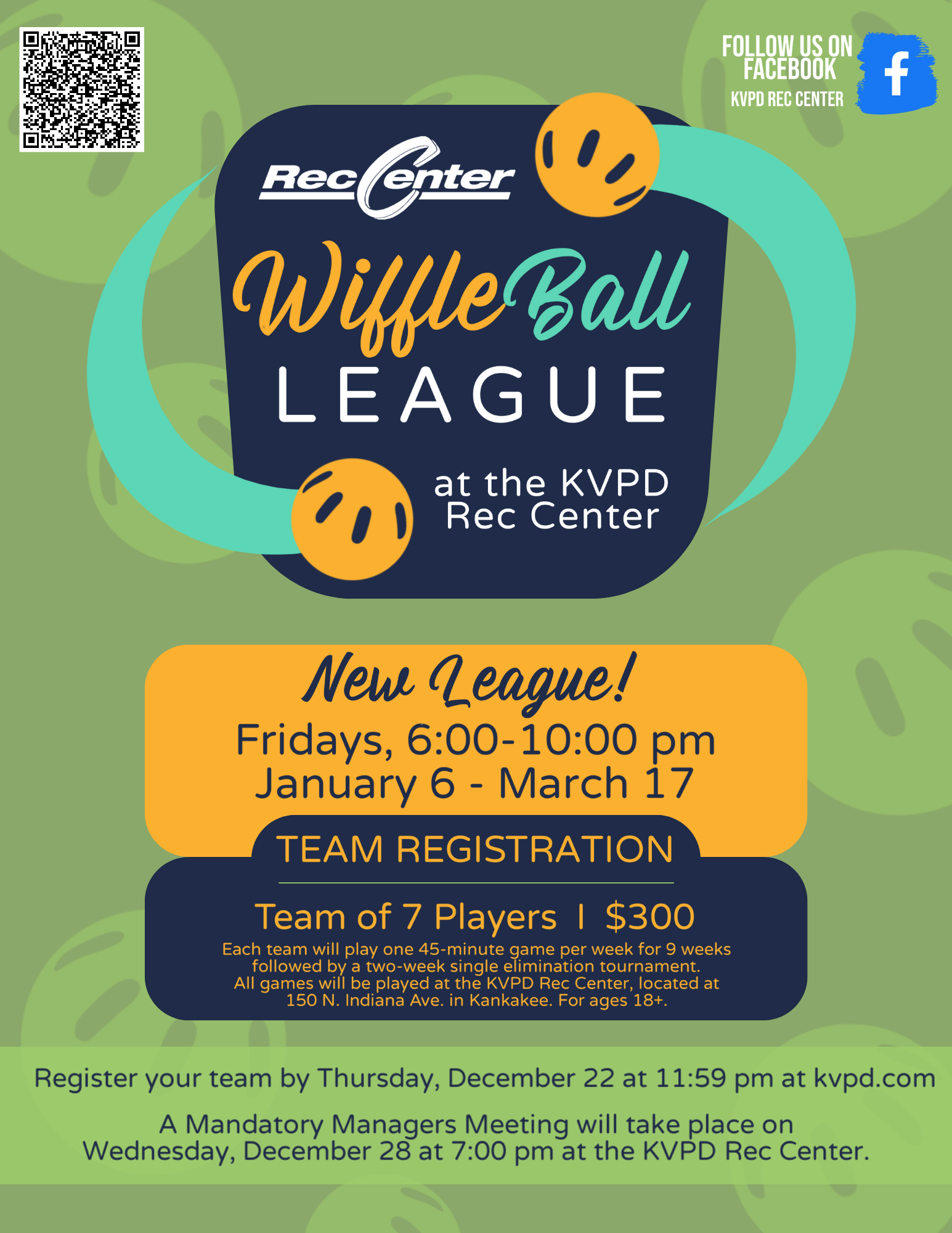 Adult Wiffle Ball League - Jan 06, 2023 | Kankakee Valley Park District | Kankakee, IL